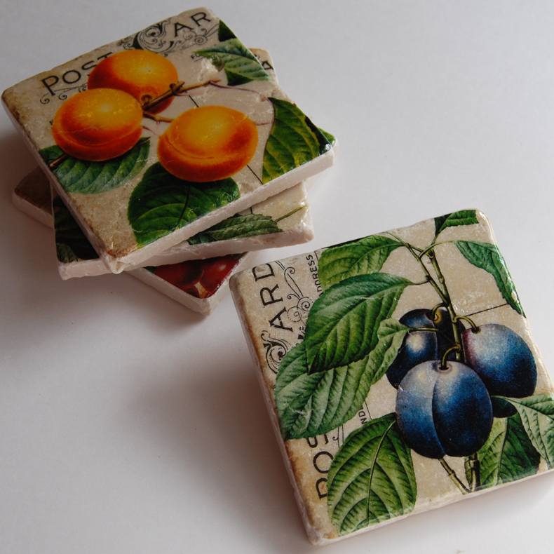 Vintage Fruit And Postcards Coasters on Luulla